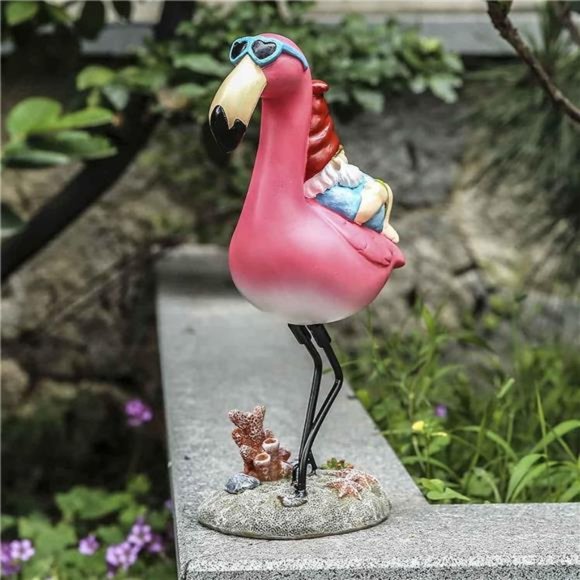 Accents | Gnome Garden Statue Funny Gnome Reclining On Flamingo ...